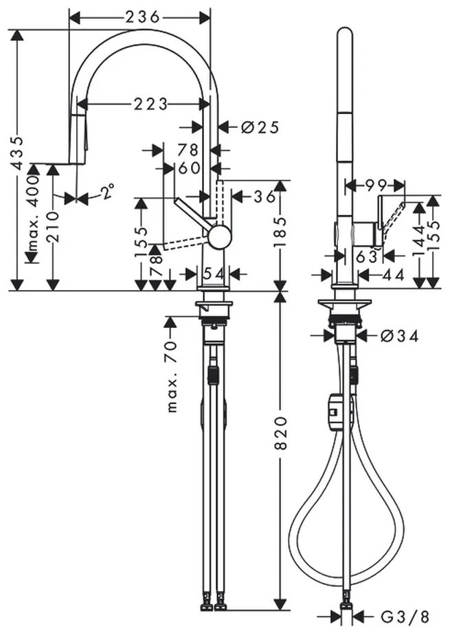 Hansgrohe Talis M54 - Páková kuchyňská baterie 210, vytahovatelná sprška, 2jet, matná černá 72800670