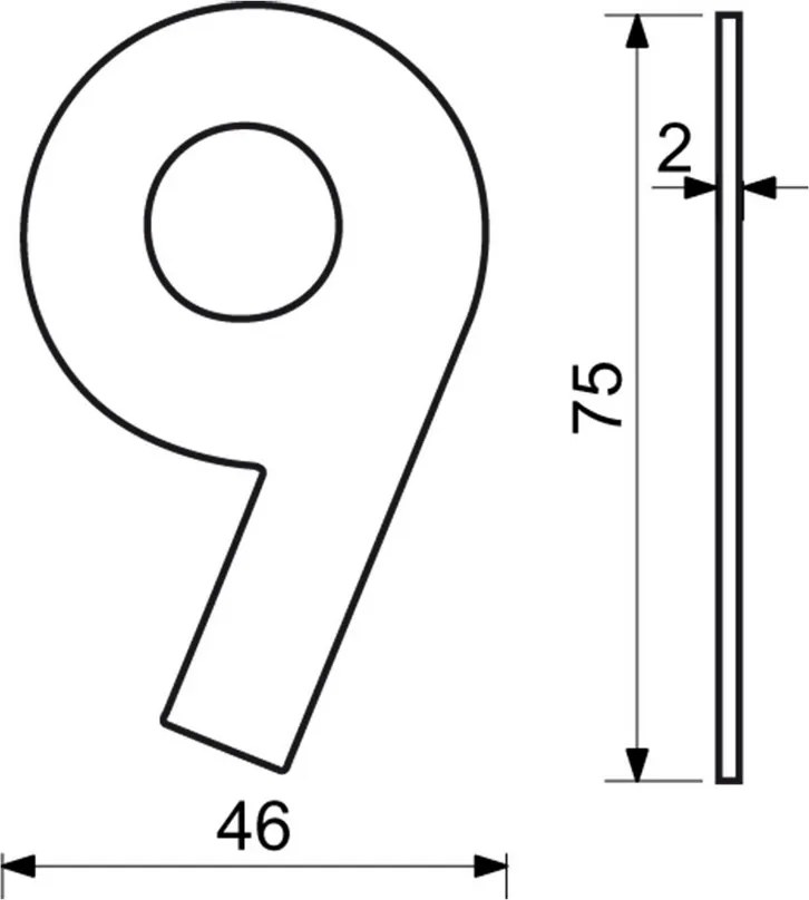 Domovní číslo "9", RN.75L, černá