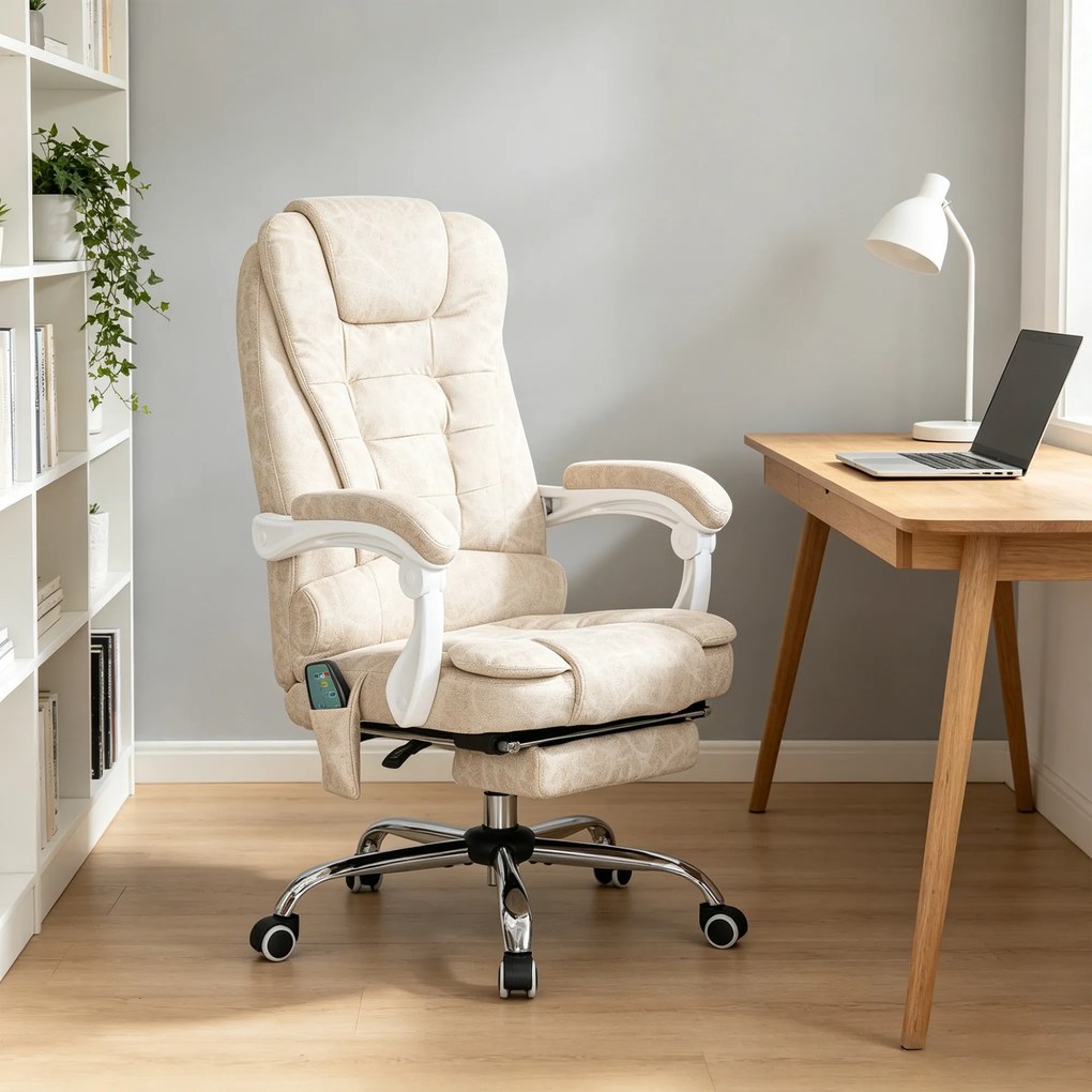 Vinsetto Kancelářská židle s masážní funkcí, ergonomická, 65x160x104 cm, krémově bílá
