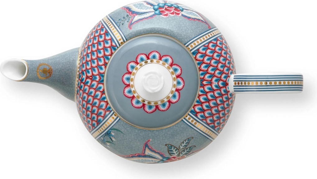 Pip Studio Flower Festival velká čajová konvice 1,6l, modrá (Čajová konvice z tenkostěnného porcelánu)