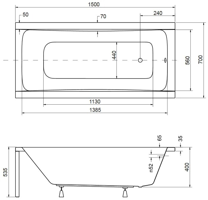 NIKIDO - B Akrylátová vana OPTIMA 140x70, 150x70, 160x70, 170x70 Velikost: 150x70