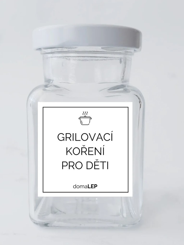 Samolepka na kořenky GRILOVACÍ KOŘENÍ PRO DĚTI bílá 5 × 5 cm základní písmo