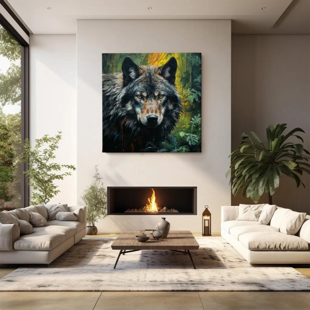 Obraz na plátně - Vlk v lese, Makro portrét, Králové divočiny FeelHappy.cz Velikost obrazu: 100 x 100 cm