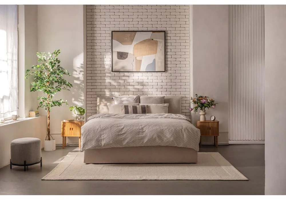 Béžová čalouněná dvoulůžková postel s úložným prostorem s roštem 160x200 cm Thessa Pillow - II. jakost – Bonami Selection