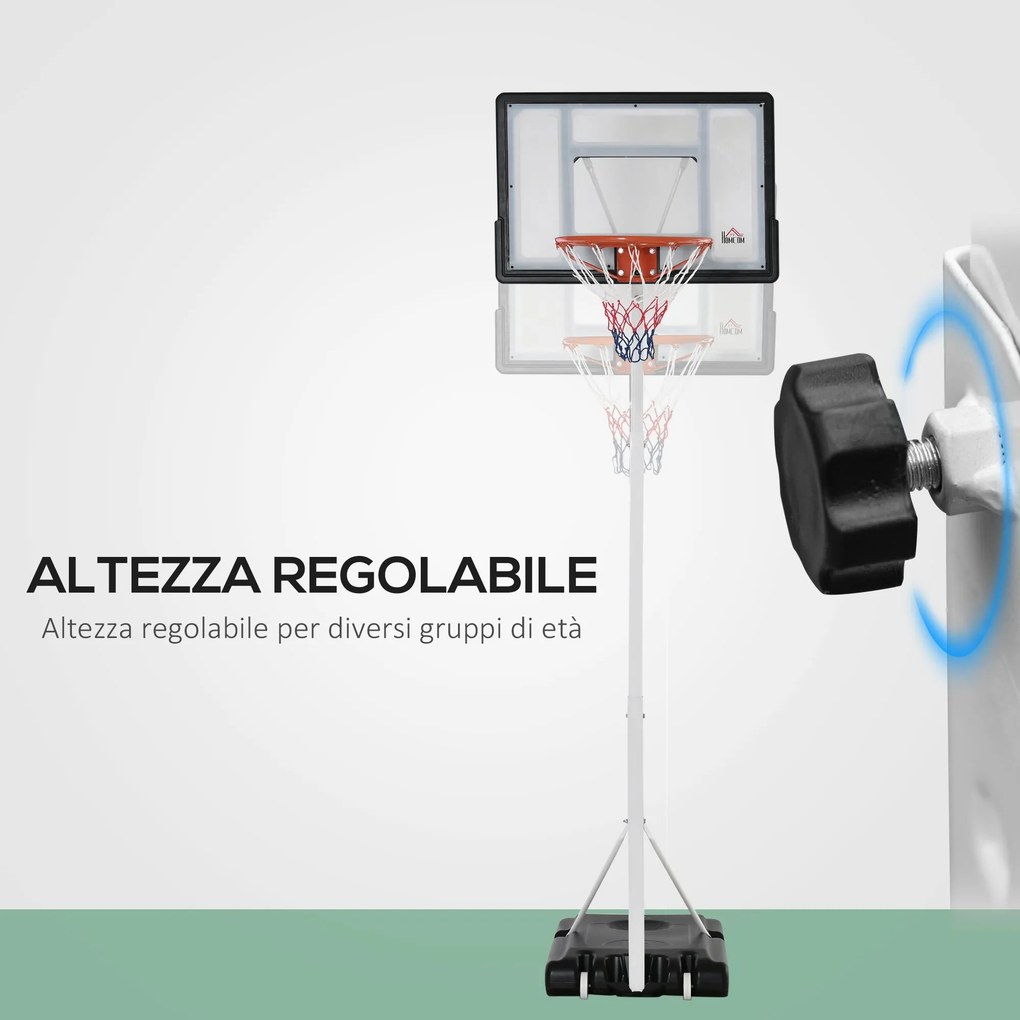 HOMCOM Basketbalový koš pro dospělé s nastavitelnou PVC tabulí 90x60x260-310cm a integrovanými kolečky Bílý