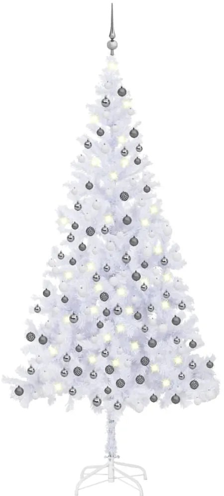 3077668 vidaXL Umělý vánoční stromek s LED diodami a sadou koulí L 240 cm bílý