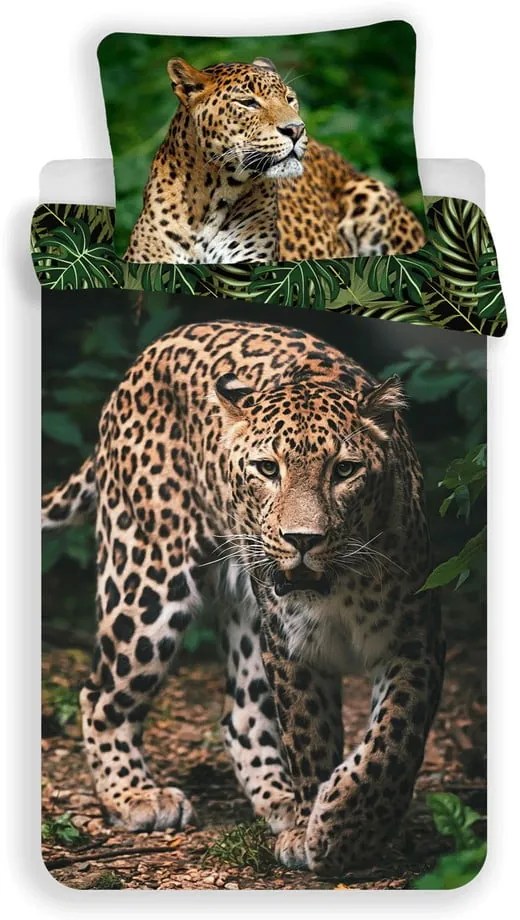 Bavlněné dětské povlečení na jednolůžko 140x200 cm Leopard "Green" – Jerry Fabrics