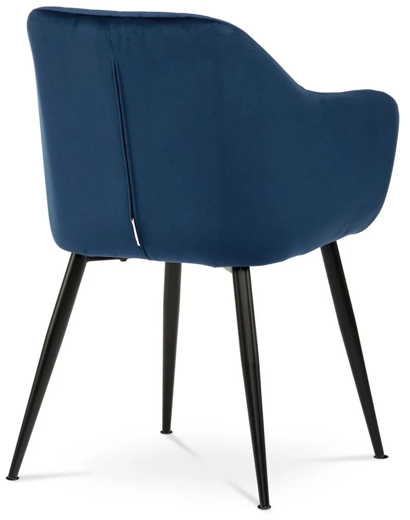 AUTRONIC Jídelní židle, potah modrá sametová látka, kovové nohy, černý matný lak