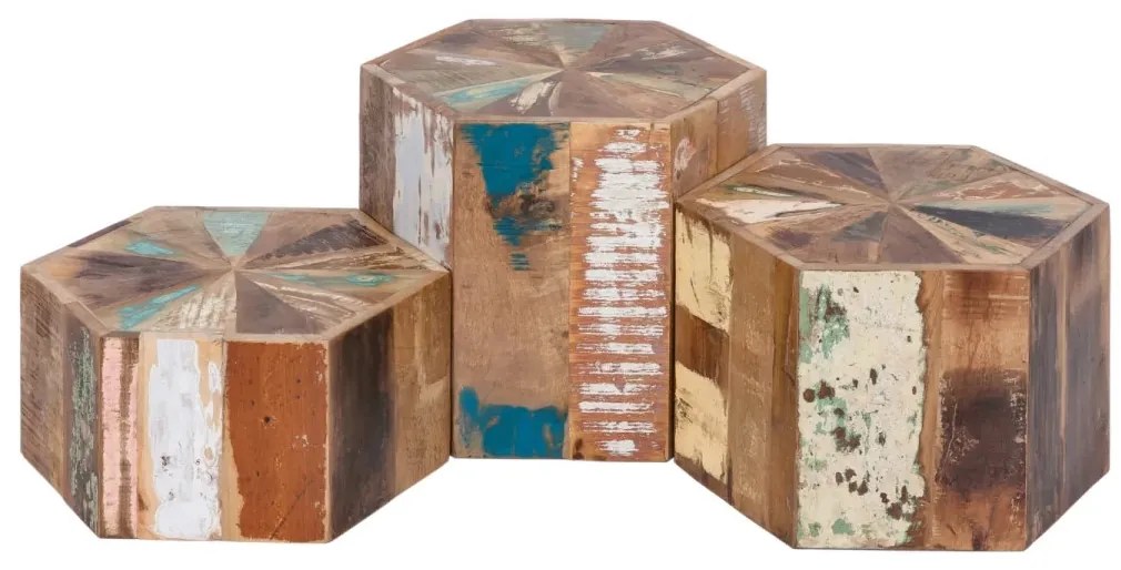 furniture-nabytek.cz - Sada 3 konferenčních stolků Westhill z recyklovaného tvrdého dřeva, lakovaná, vícebarevná, šestihranná