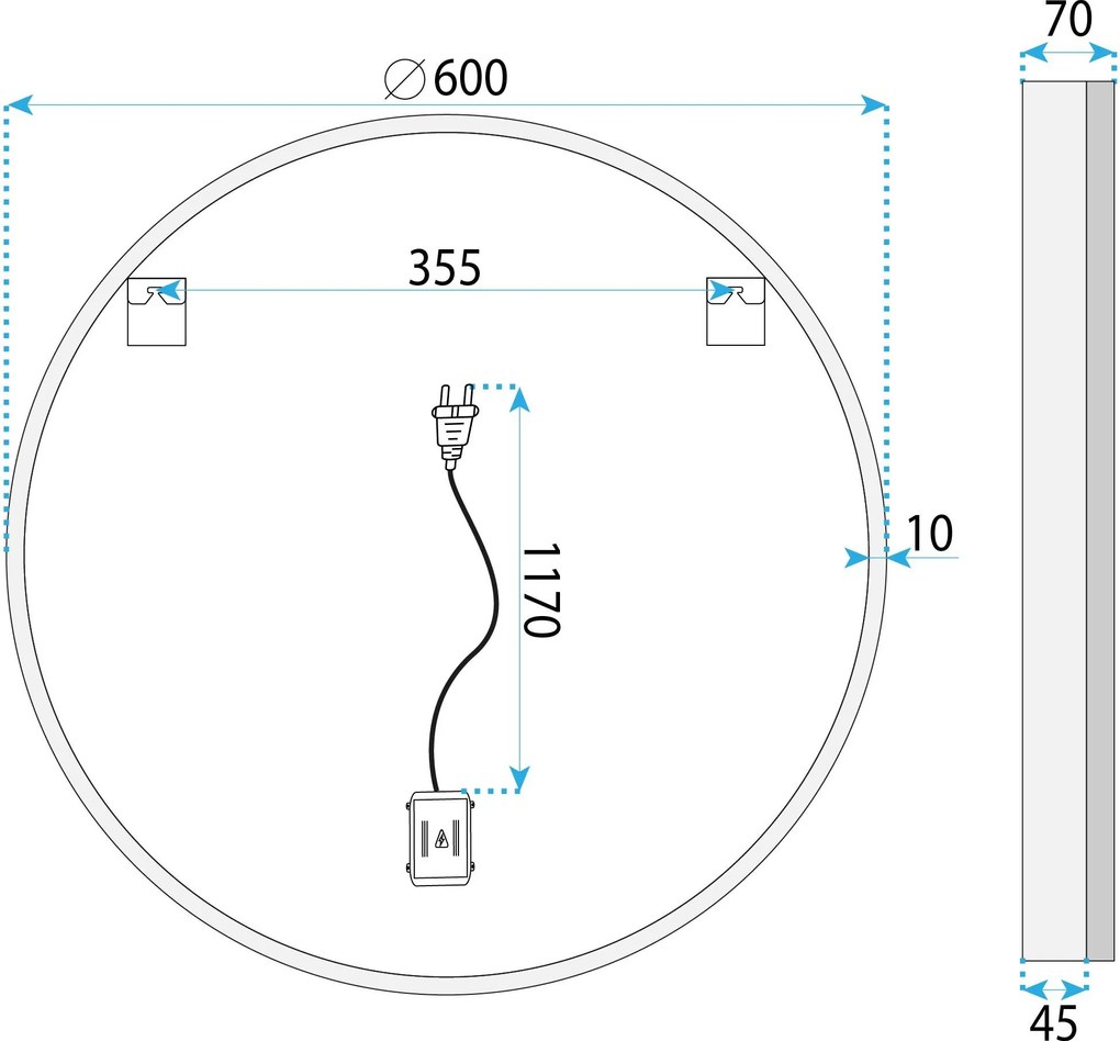 Tutumi Tutumi, kulaté LED zrcadlo 60cm BL807, černá-bílá, HOM-06910
