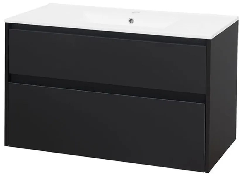 Mereo Mereo, Opto, koupelnová skříňka s keramickým umyvadlem 101 cm, bílá, dub, bílá/dub, černá, CN942
