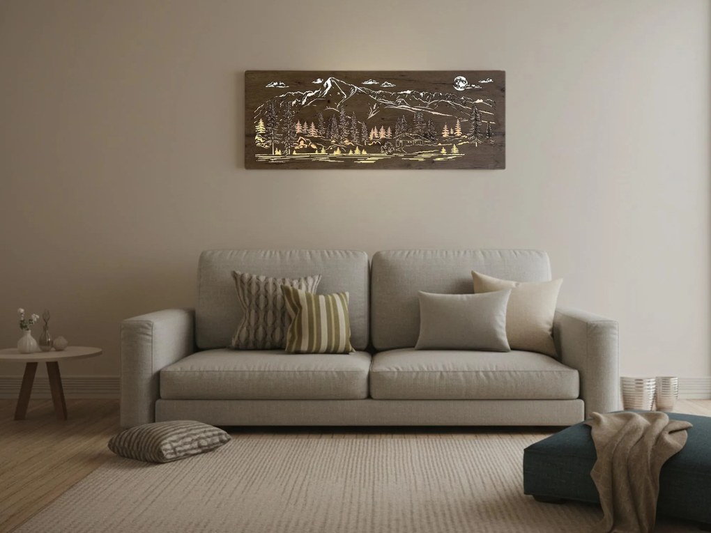 Li-Go "Chata v horách" světelný obraz 230V 130x50 cm provedení povrchu: dub