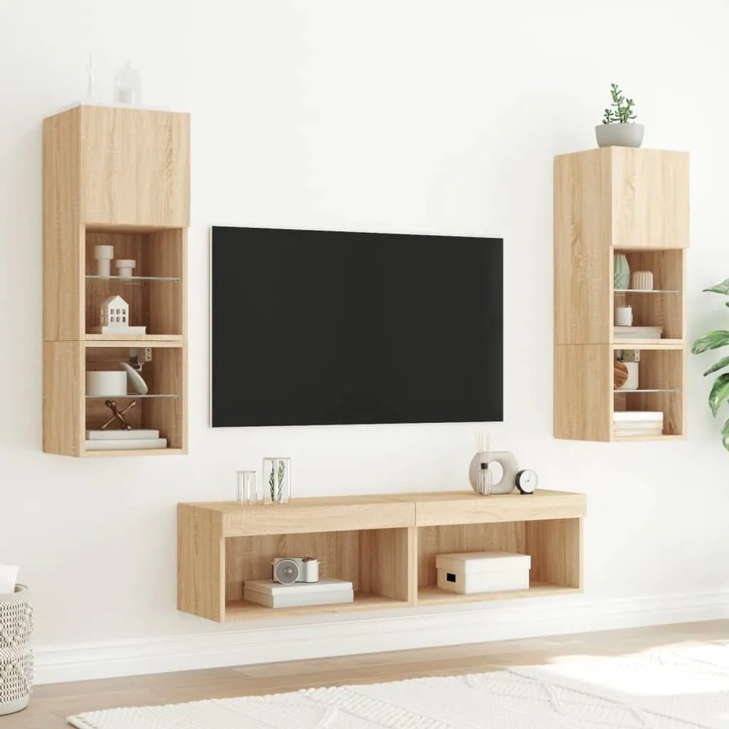 6dílná obývací stěna s LED dub sonoma kompozitní dřevo 3216617