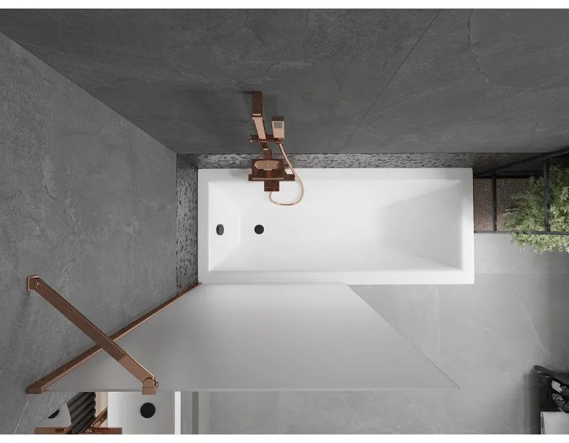 Mexen Next, vanová zástěna 1-křídlová 90 x 150 cm, fixní křídlo, 6 mm námraza sklo, růžové zlato profil, 895-090-000-00-30-60