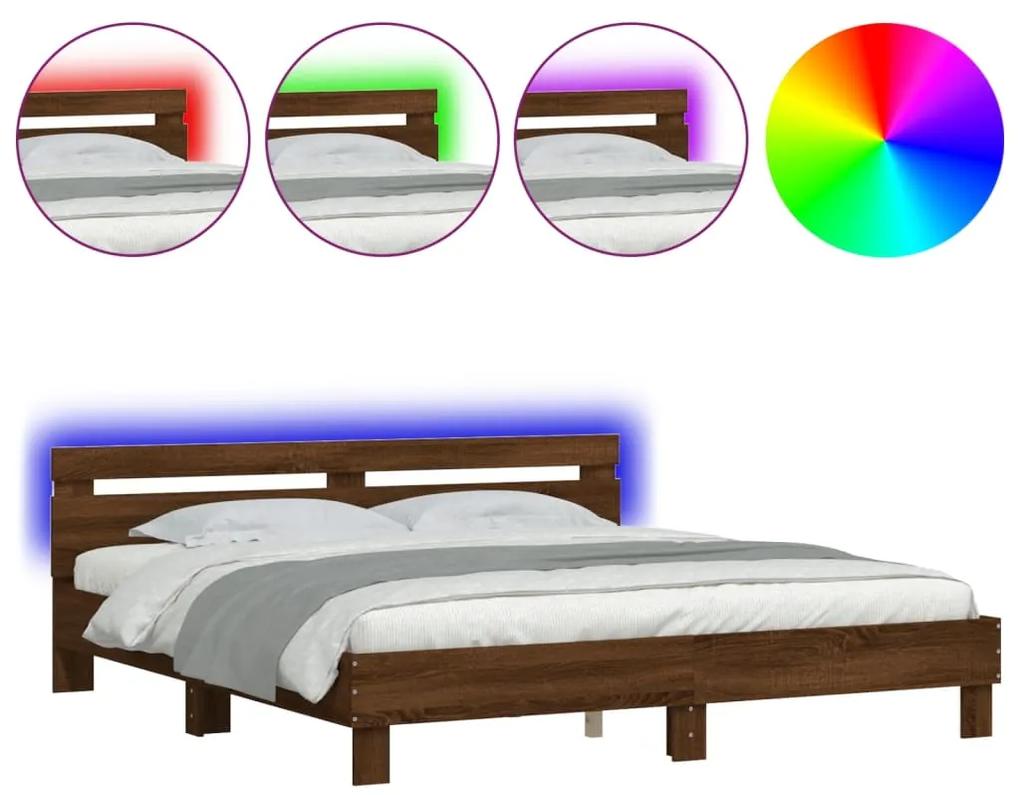 Rám postele s čelem a LED osvětlením hnědý dub 180 x 200 cm - Default Title