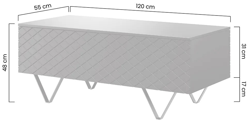 Konferenční stolek Scalia 2K 120 cm - bílý mat / zlaté nožky