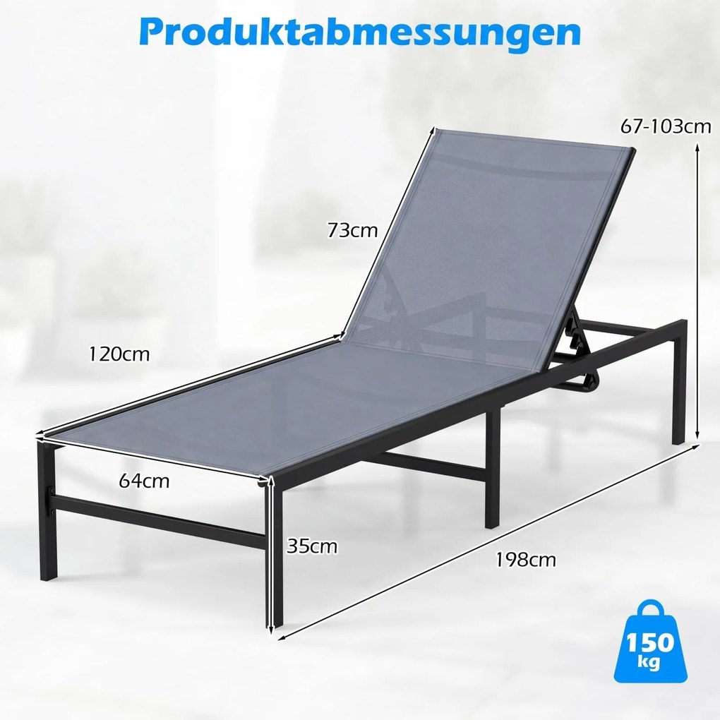 Costway Sada 2 venkovních lehátek Nastavitelná lehátka 64 x 198 x 67 - 103 cm