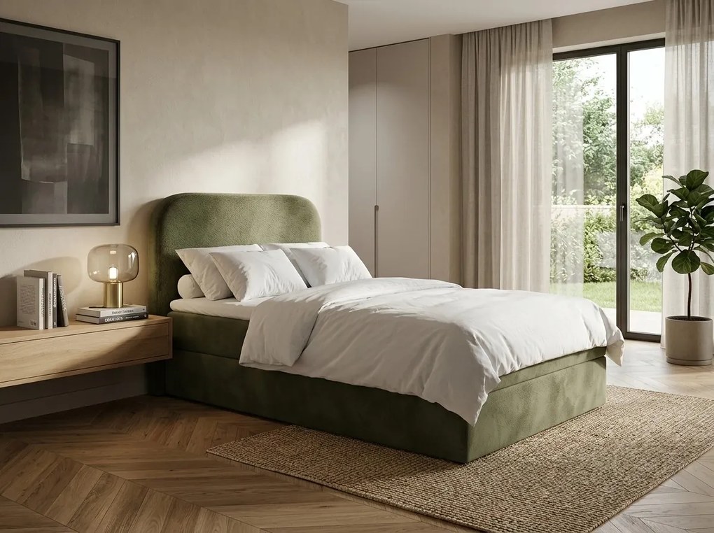 Čalouněná postel boxspring FORENA 90x200 cm tmavě zelená Matrace: Matrace Bonell pružinová