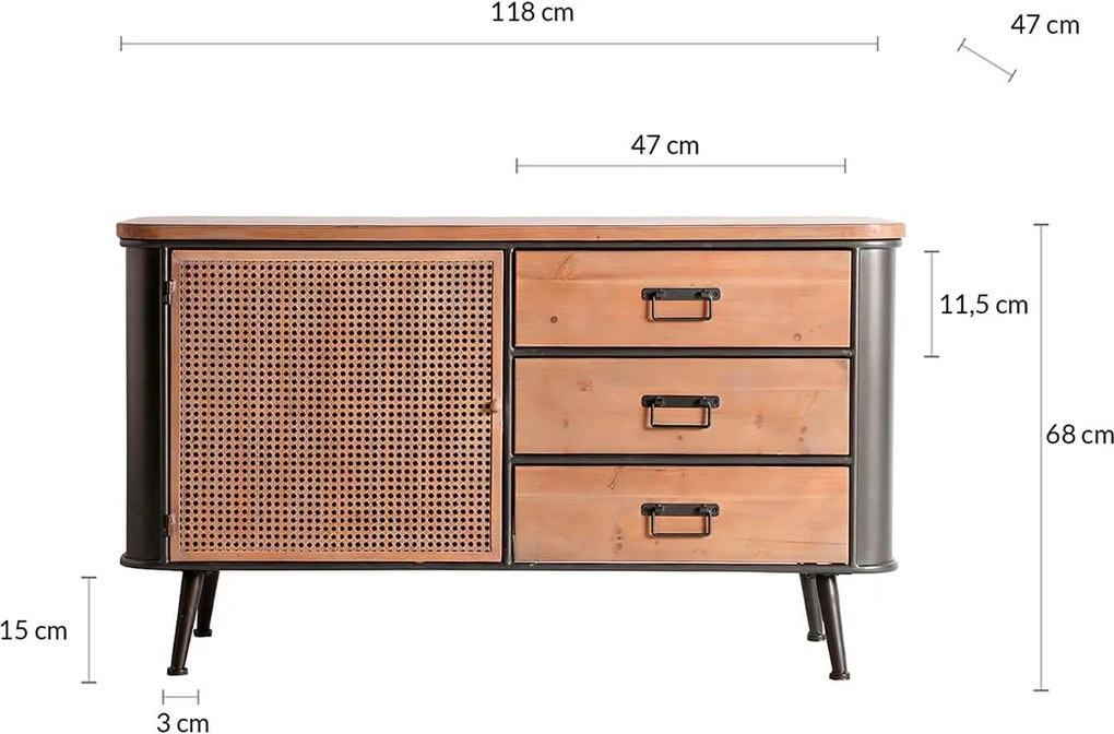 MUZZA Komoda trikane 119 x 47 cm šedá