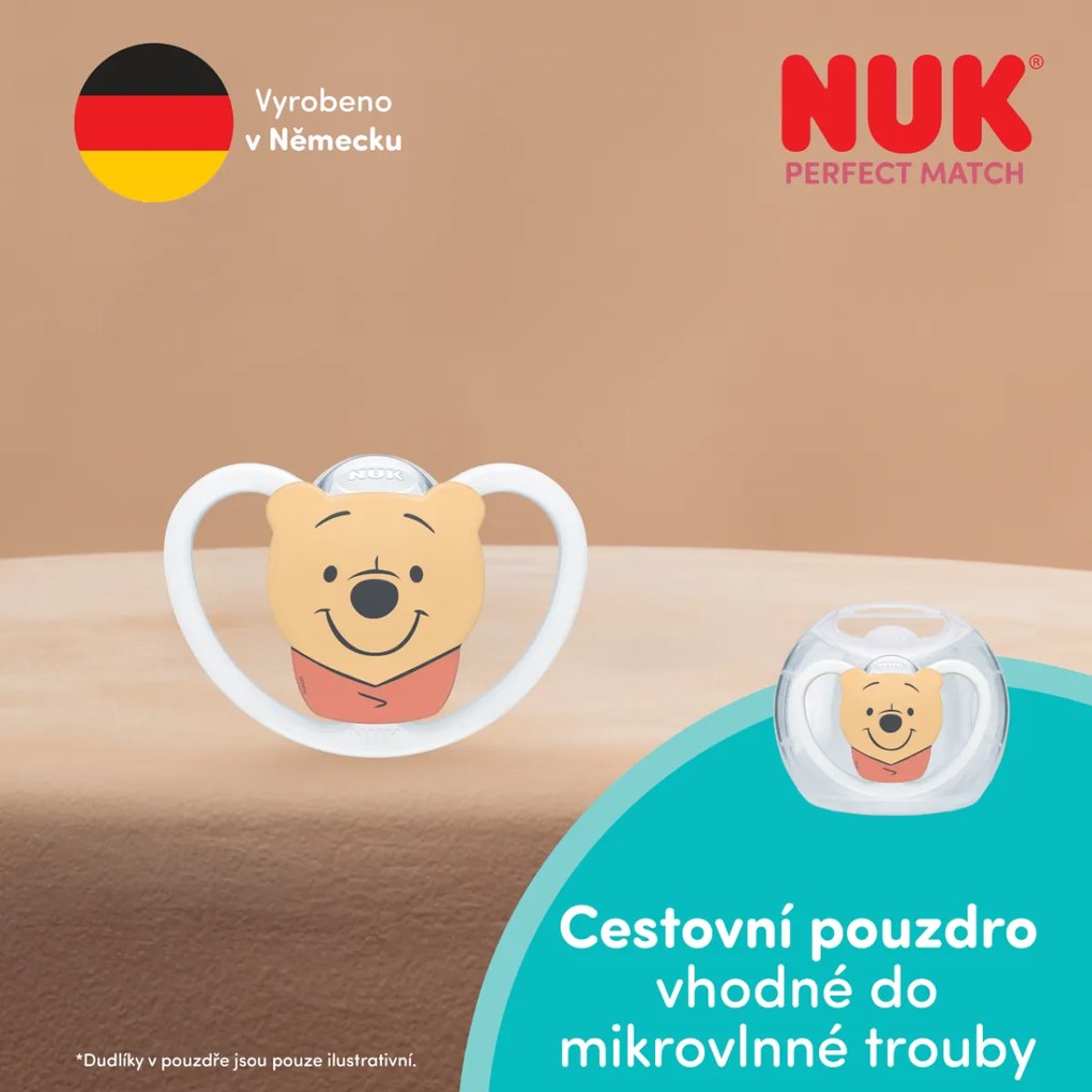 NUK Dudlík Perfect Match Air Medvídek Pú 6-18 m 1 ks v boxu Grey