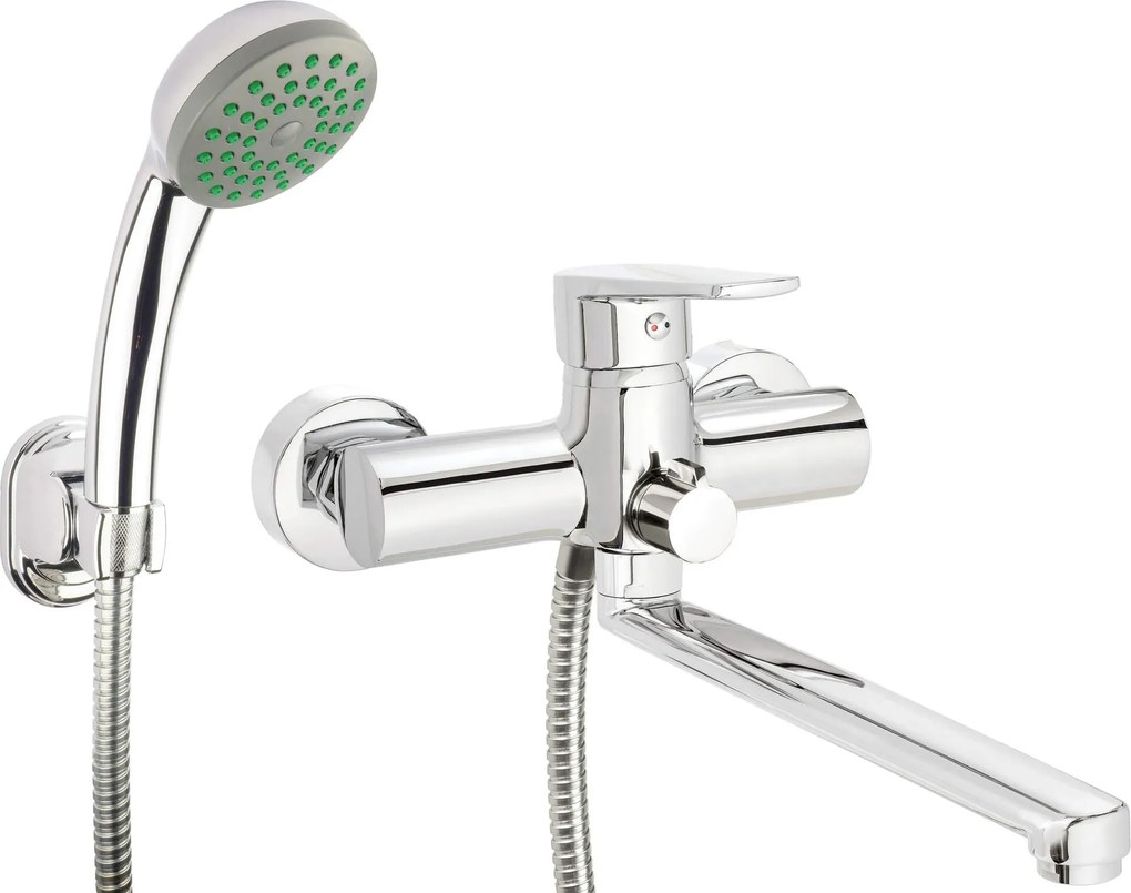 Deante Tubo, nástěnná vanová baterie s prodlouženým ramenem 339mm a ruční sprchovou soupravou, chromová, DEA-BUT_057M