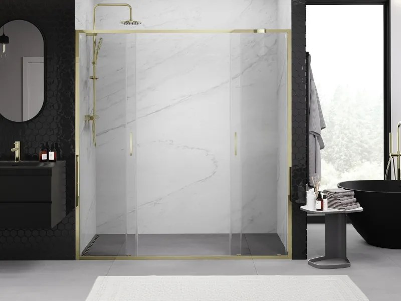 Mexen Exo dvoukřídlé posuvné sprchové dveře 170 cm, transparentní, zlaté - 8152-170-000-50-00
