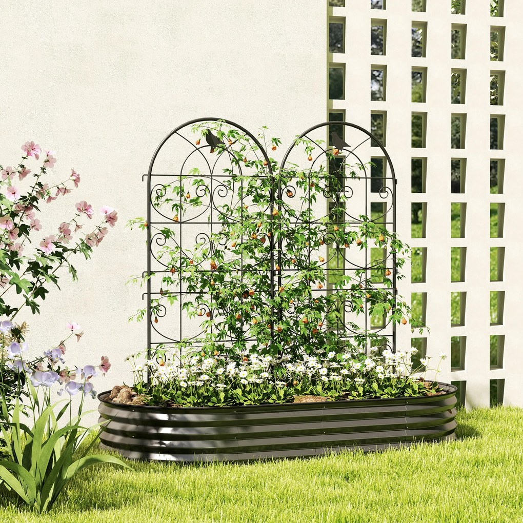 Outsunny Kovová mřížka sada 2 nerezových podpěr s ptačím vzorem pro popínavé rostliny 50x120 cm černá 84H-335V00BK