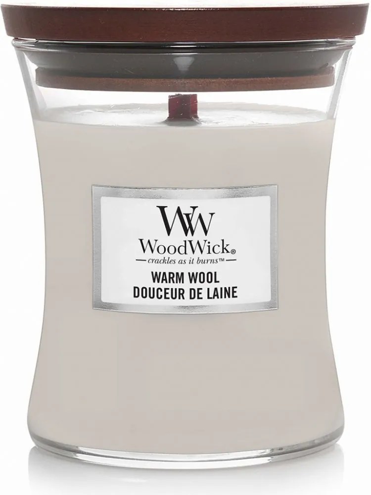 WoodWick vonná svíčka s dřevěným knotem střední Warm Wool 275g