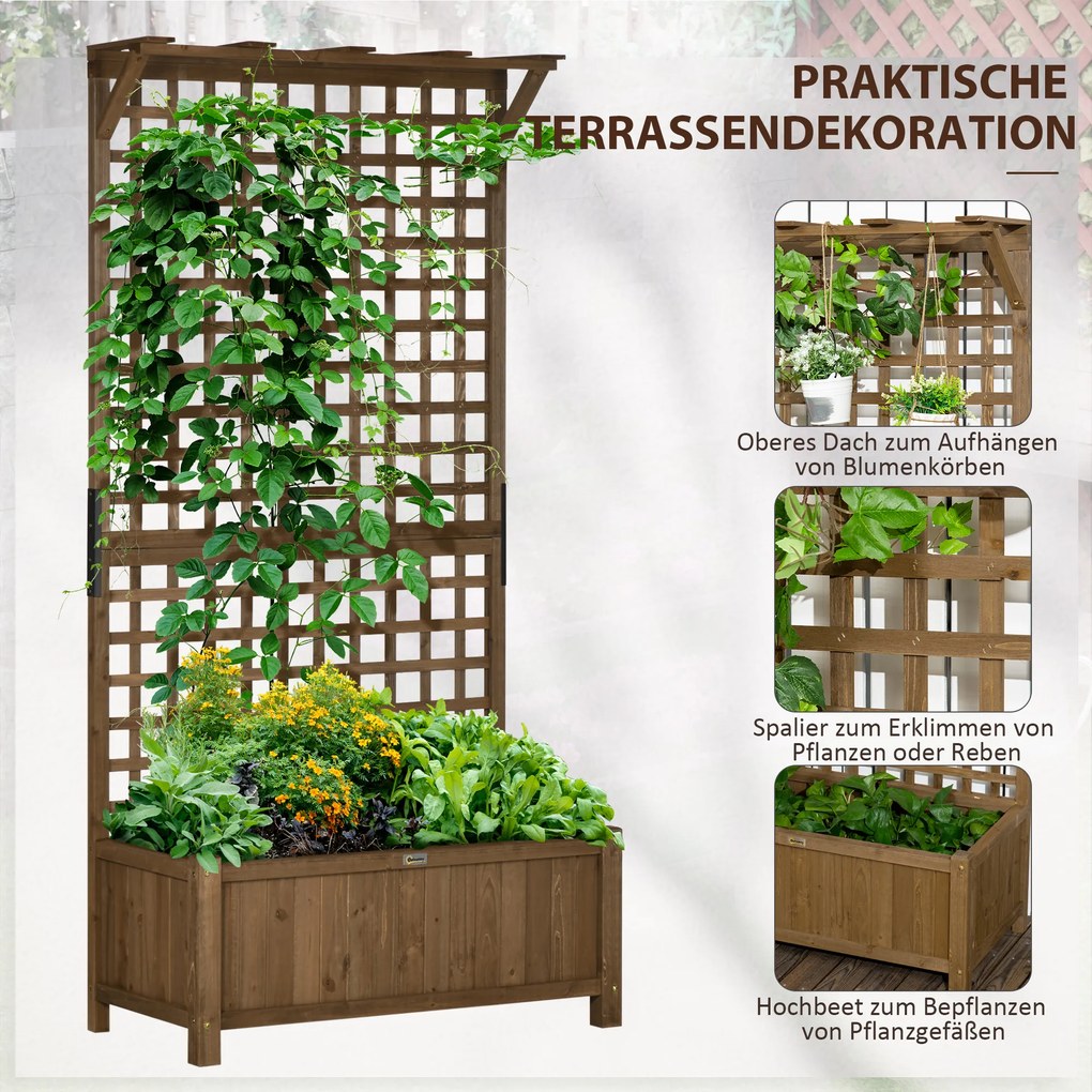 Outsunny vyvýšený záhonový květináč s mříží, mřížový květináč dřevo, zahradní mříž 90 x 45 x 183cm pro zahradu balkon terasa, květináč pro popínavé r…