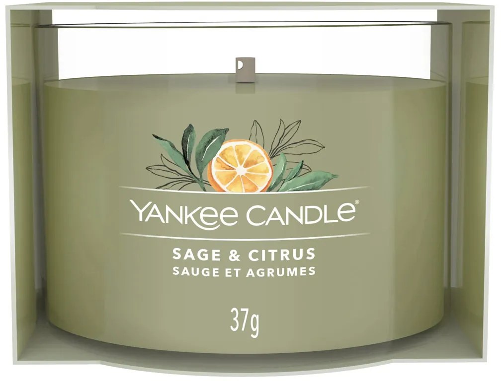 Yankee Candle –  votivní svíčka ve skle Sage & Citrus (Šalvěj a citrus), 37 g