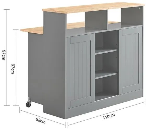 Sobuy SoBuy FSB36-HG Příborník Kuchyňský ostrůvek Kuchyňská skříňka Světle šedá 110x97x68cm