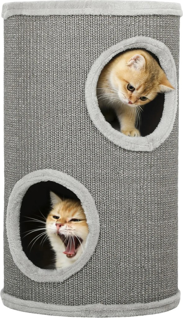 PawHut sudové škrabadlo pro kočky, Ø35 × V60 cm – 2 patra, 2 pelíšky, plyš a sisal | Aosom