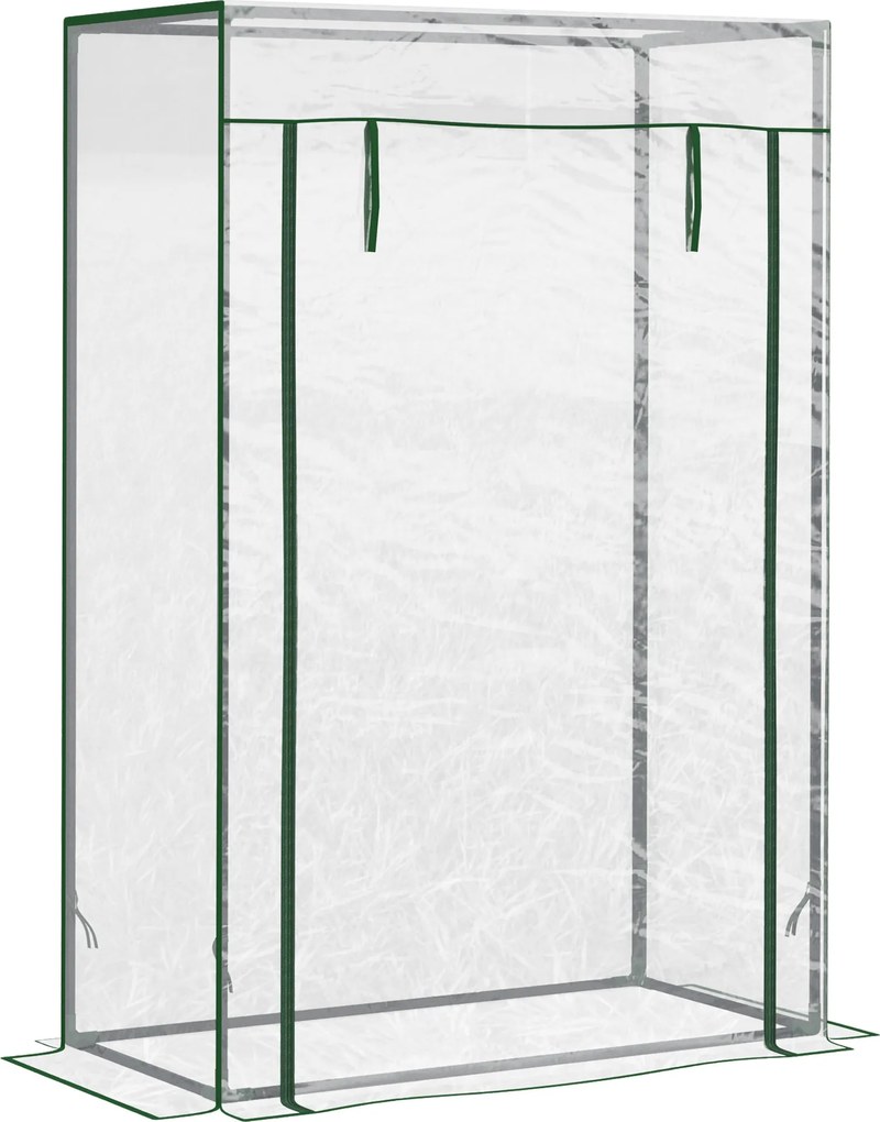 Outsunny Skleník s PE Mřížkovou Fólií, Dveře, Zimní Fóliový Skleník z Oceli, Skleník na Balkon, Zahradu, Dům pro Rajčata 100 x 50 x 150 cm, Rajčatový