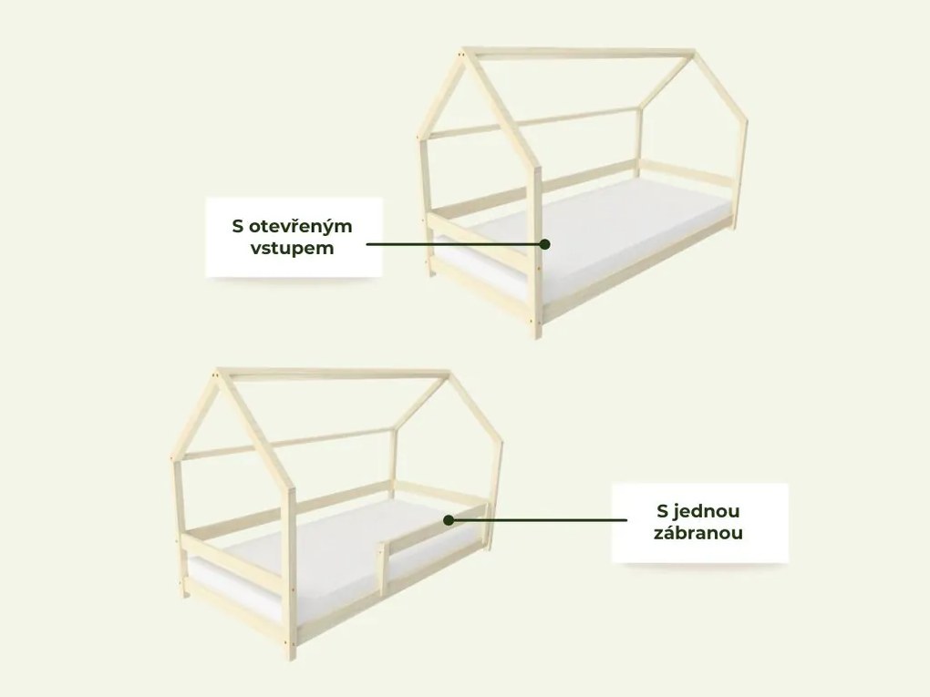 Benlemi Dětská postel domeček LUCKY s bočním štítem Zvolte barvu: Pastelově růžová, Zvolte rozměr: 120x190 cm, Zvolte zábranu: S otevřeným vstupem