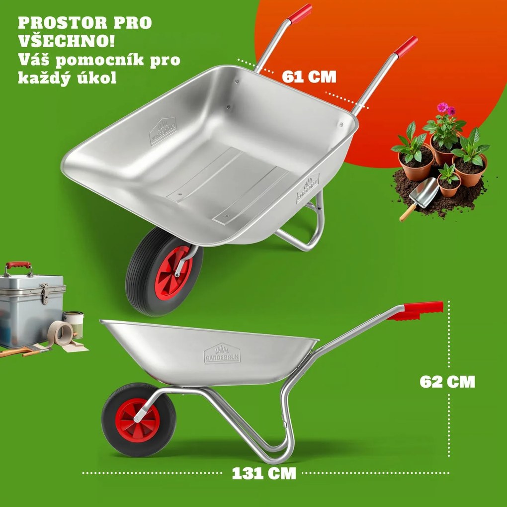 Kolečko LARRY pozinkovaný, max. 1 kapacita 80l/100kg, stříbrná/černá Gardebruk