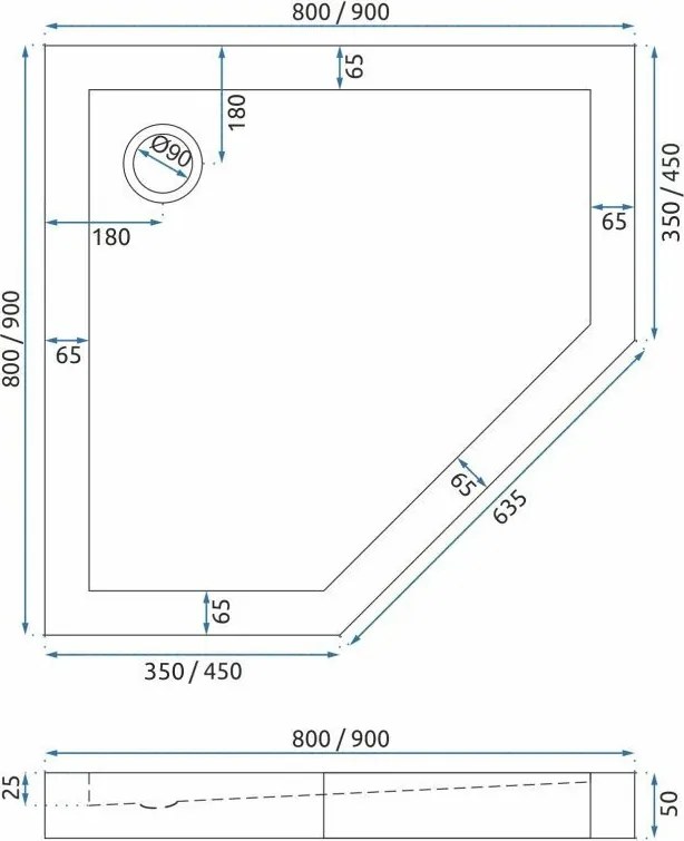 Rea Diamond, pětiúhelníkový sprchový kout 90 x 90 cm + černá sprchová vanička Diamond, 6mm šedé sklo, měděná matná, KPL-K7966