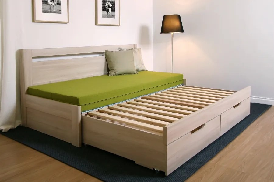 BMB Rozkládací postel TANDEM Klasik barevné provedení: BUK jádrový, provedení: rovné rohy, Varianta: pravá područka