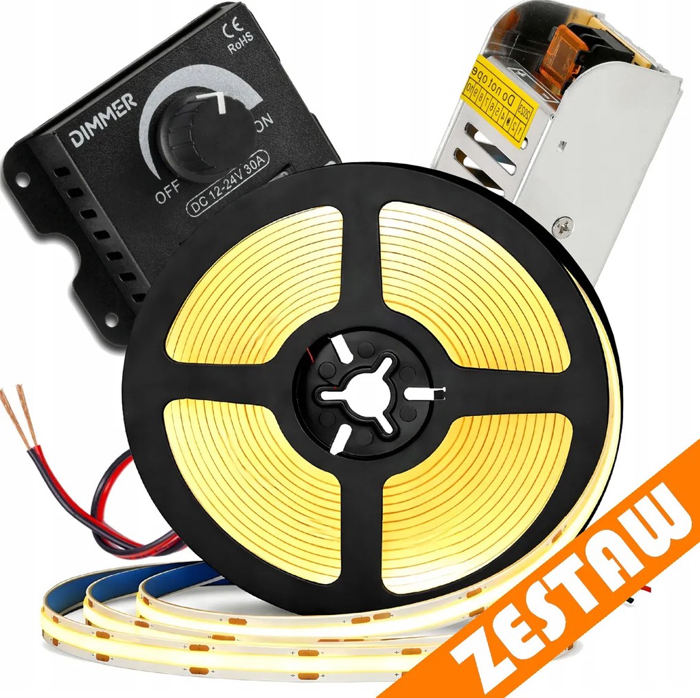 Sada neonové COB LED pásky 12V 5m 4000K 60W - zdroj + ovladač