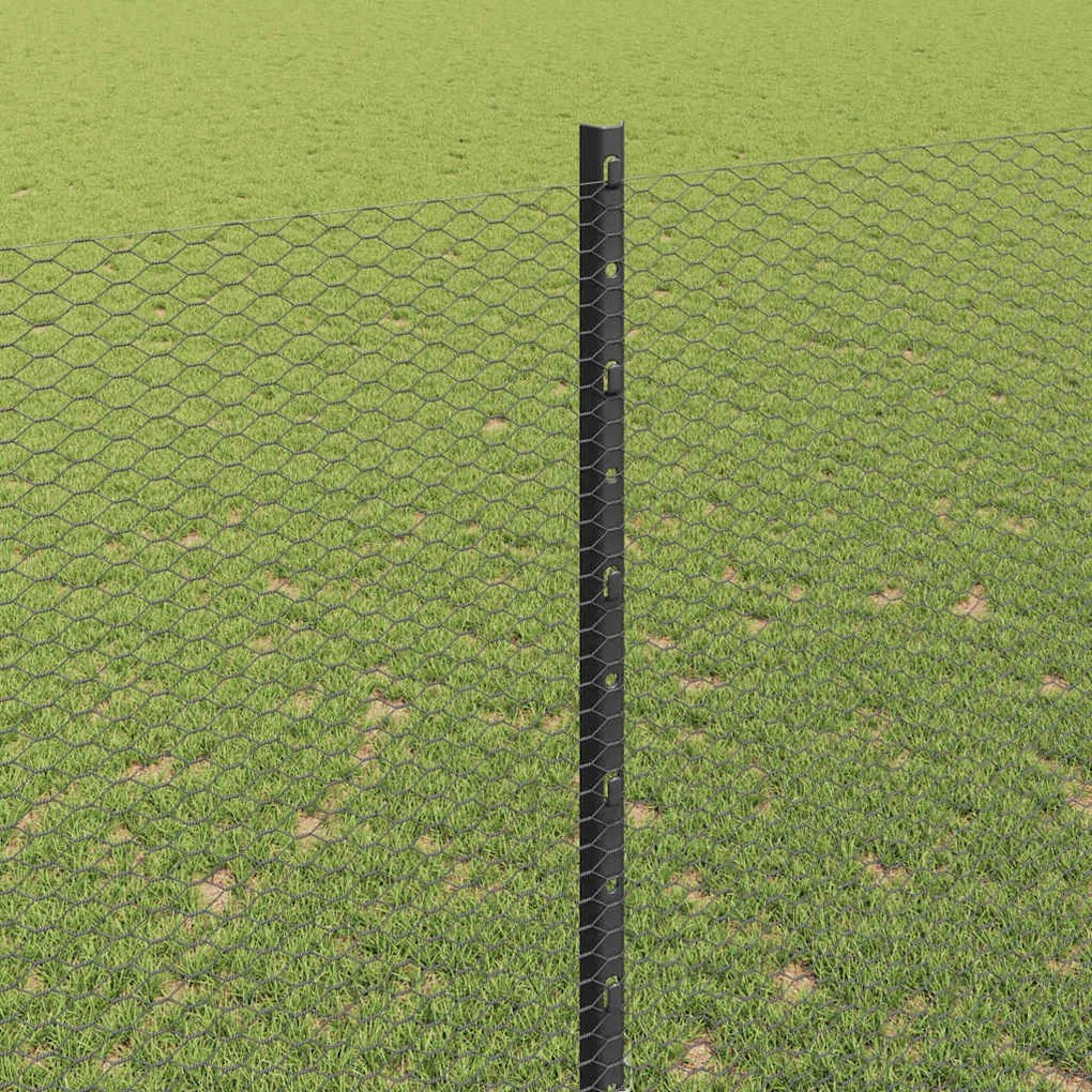 Hexagonální plot s podpěrou 10 x 1,6 m Ocel potažená PVC Šedá 3336837