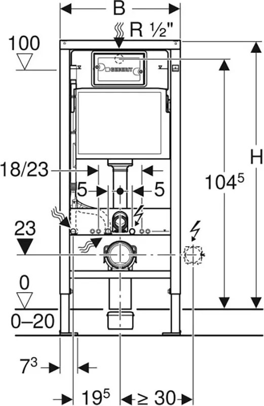 BPS-koupelny Podomítkový modul Geberit DuoFix s WC mísou VA-WH-TR-02 + ovládací tlačítko Delta 30 bílá