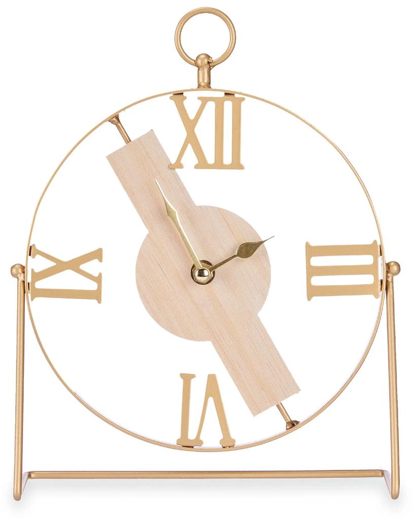 Stolní hodiny na komodu s kostkovaným ciferníkem a zlatými ručičky, 18,5 x 25,5 cm