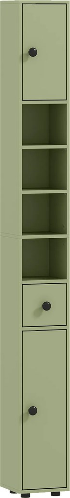 kleankin Úzká koupelnová skříňka se zásuvkou a 4 otevřenými přihrádkami pro malé prostory 20 x 180 cm, zelená