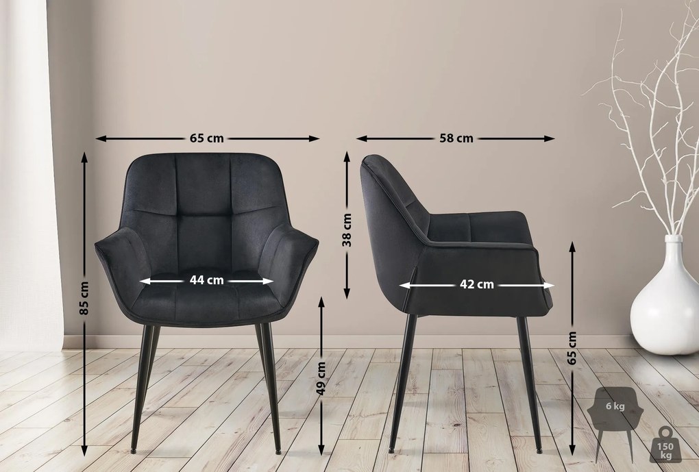 Jídelní židle Roseville samet – černá