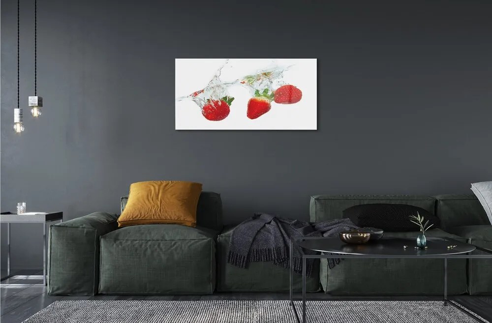 Obraz na skle Water Strawberry bílé pozadí 100x50 cm