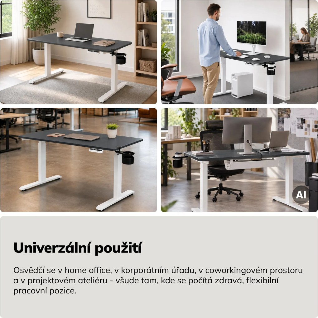 Elektrický stůl s nastavitelnou výškou ergonomický bílo-antracitový,1200x600 mm: ARIA