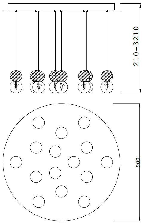 Mantra Galaxia, moderní závěsné svítidlo s kulatými betonovými prvky a designovými žárovkami 15 x E27, průměr 90cm
