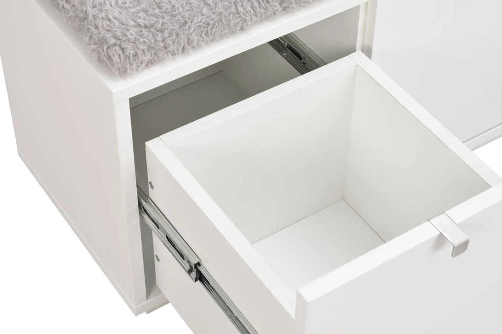 Rowico bílá lavice s úložným prostorem CONFETTI a šedým sedákem 70 cm 103756