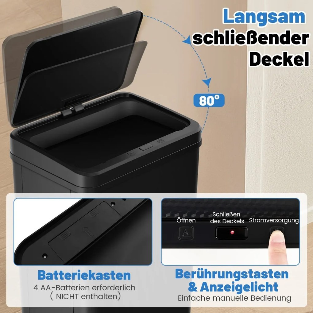 Costway Odpadkový koš z nerezové oceli 50 l odpadkový koš s automatickým