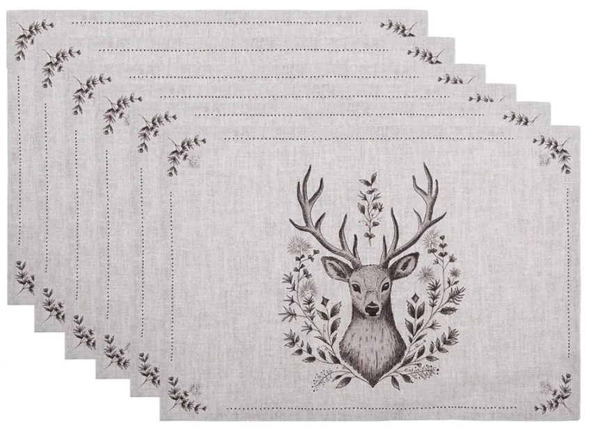 Set 6ks béžové textilní prostírání s jelenem Gentle Wilderness - 48*33 cm