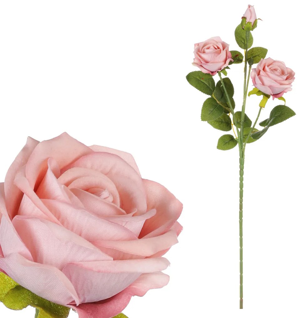 Růže, 3 hlavy, barva růžová. Samet KN6161 PINK